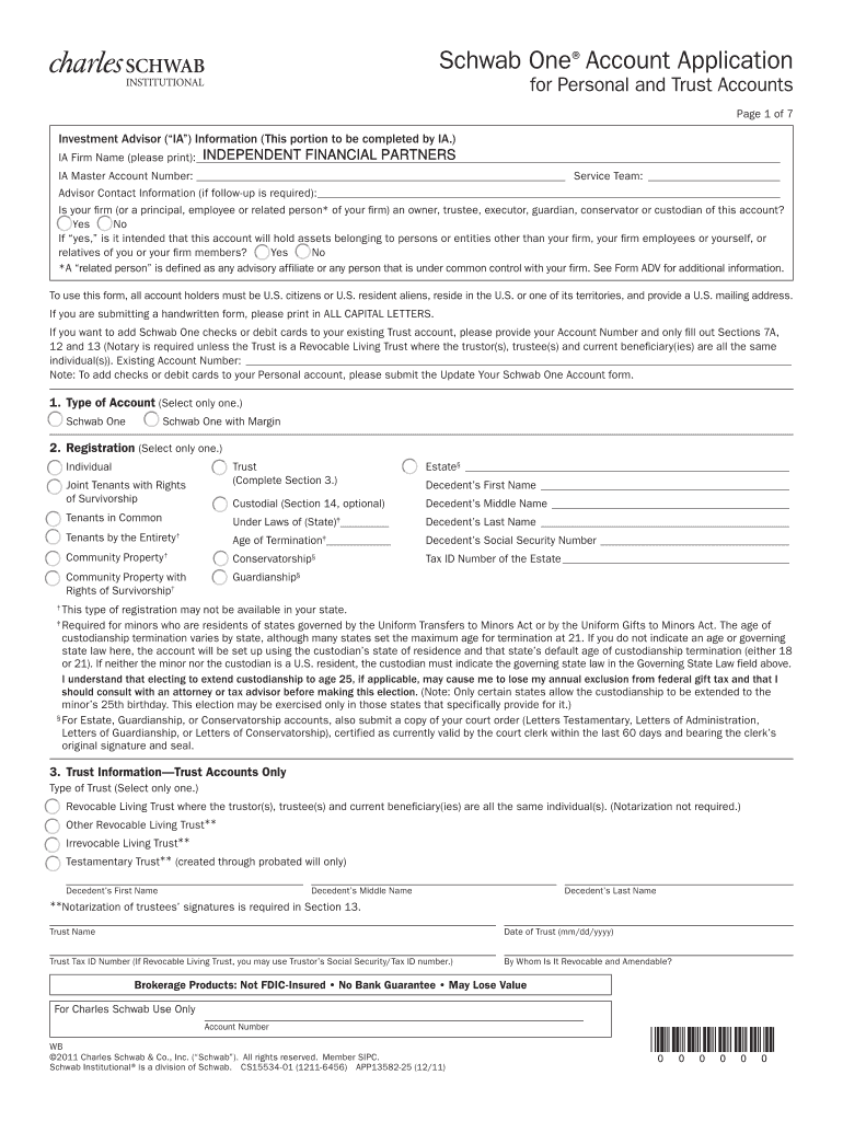 Fillable Online Schwab One® Account Application for Personal and Trust Accounts Fax Email Print ...