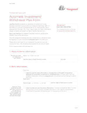 Fillable Online Automatic Investment/ Withdrawal Plan Form - Vanguard ...