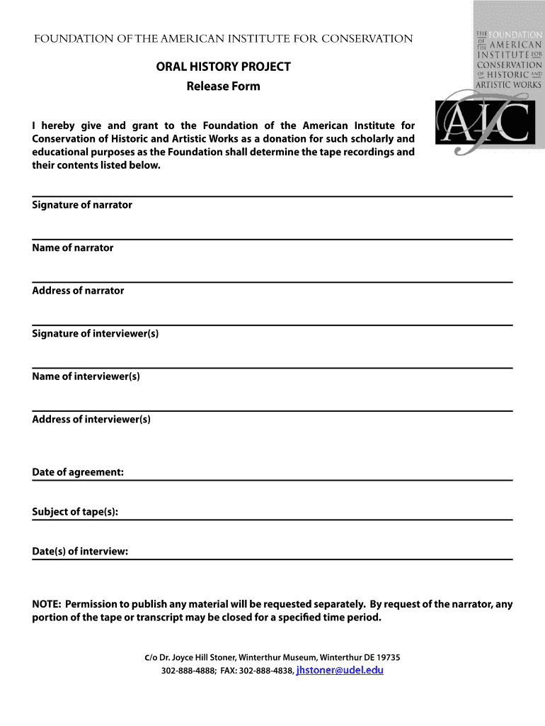 Fillable Online Foundation of the American Institute for Conservation ...