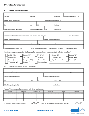 Fillable Online Provider Application - eni Fax Email Print - pdfFiller