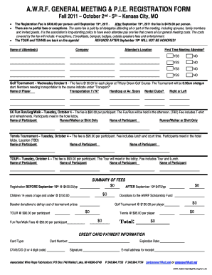 Fillable Online Awrf general meeting & pie registration form ...