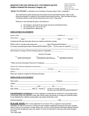 Fillable Online MNL LIFE Conversion quote request form 4-13-06.doc ...