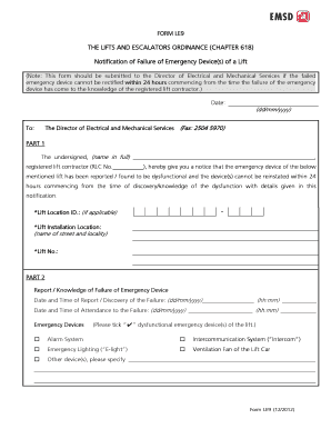 Fillable Online Form LE9 - Notification Of Failure Of Emergency ...