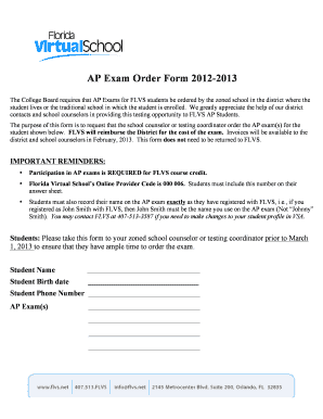 Fillable Online 2013 Request AP TEST ORDER.docx Fax Email Print - pdfFiller