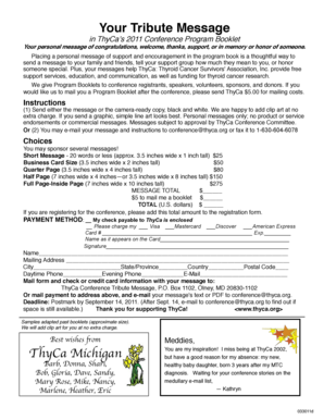 Fillable Online thyca Tribute Message form 2011 - ThyCa - thyca Fax ...