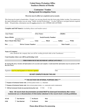 Fillable Online flsd uscourts Contractor/Vendor Background ...