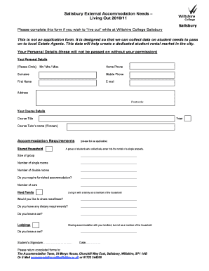 Fillable Online wiltshire ac Living Out Request. Living Out Request ...