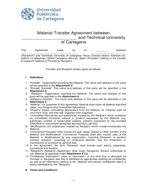 Fillable Online Material Transfer Agreement between and UPCT Fax Email ...