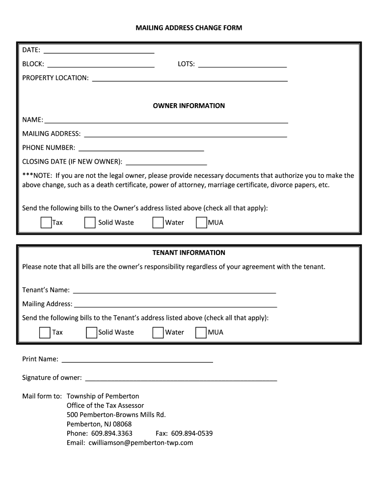 Fillable Online Mailing Address Change Form Fax Email Print - pdfFiller