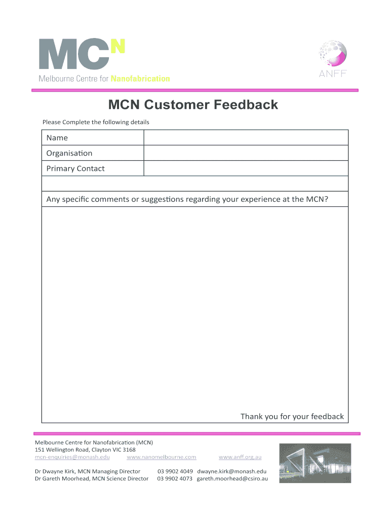 Fillable Online MCN Customer Feedback Form Fax Email Print - pdfFiller