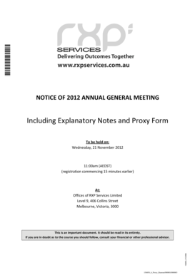 Fillable Online Including Explanatory Notes and Proxy Form - RXP ...