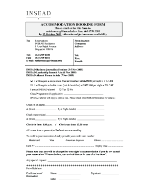 Fillable Online insead Room reservation form - insead Fax Email Print ...