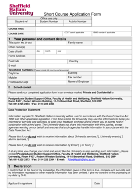 Fillable Online Download our short course application form (PDF 54KB) - Sheffield ... Fax Email ...