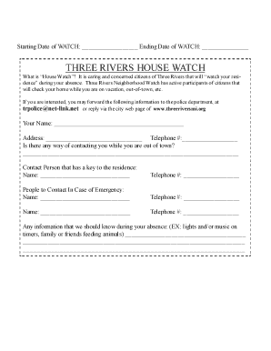 Fillable Online threeriversmi House Watch Form - City of Three Rivers ...