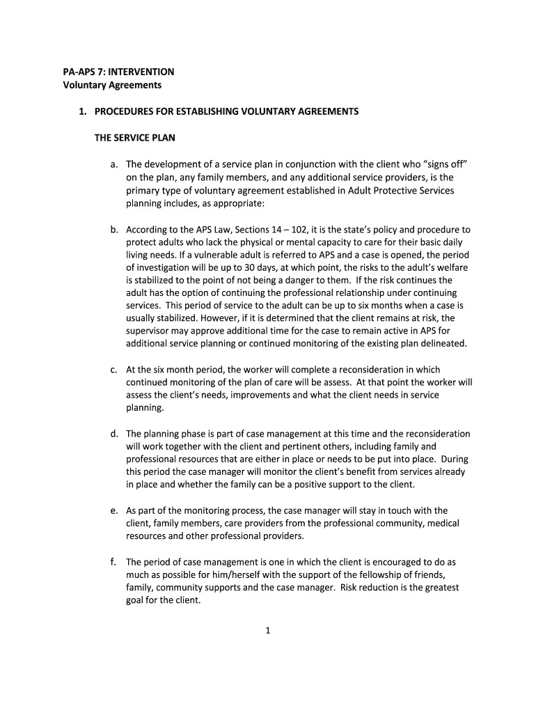 Fillable Online dhr state md PA-APS 7: INTERVENTION Voluntary ...