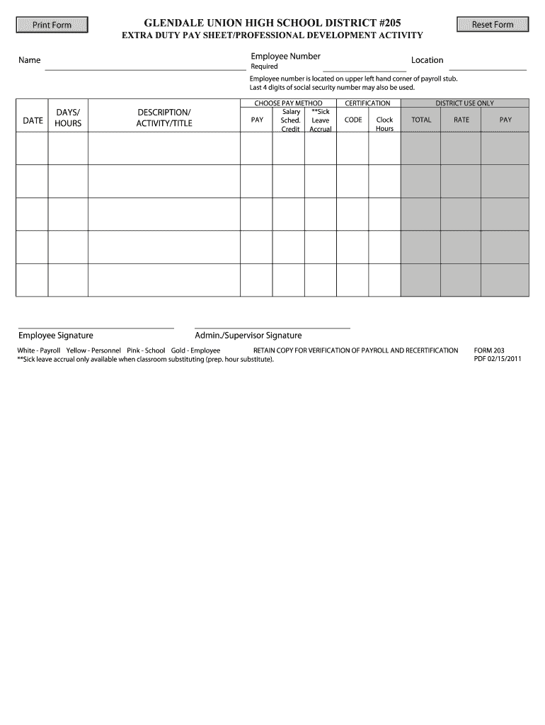Fillable Online EXTRA DUTY PAY SHEET Fax Email Print - pdfFiller