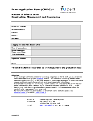 Fillable Online Exam Application Form (CME-3) * - TU Delft ...
