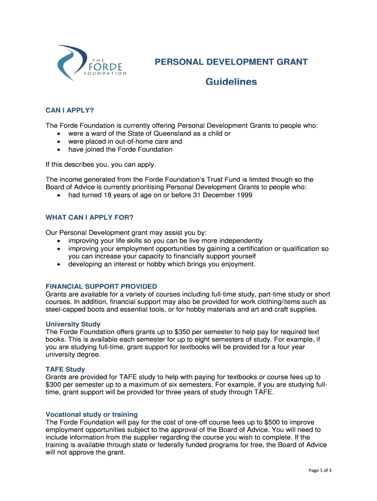 Fillable Online Personal Development Grant Guidelines Fax Email Print ...