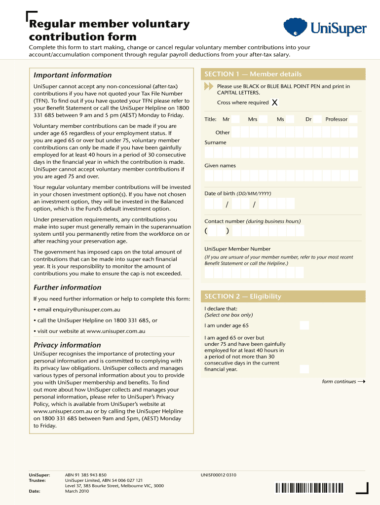 Fillable Online Regular member voluntary contribution form Fax Email ...