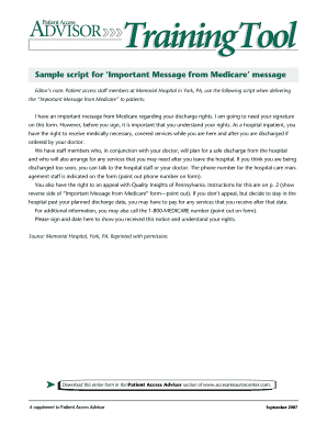 Fillable Online Sample script for Important Message from Medicare ...