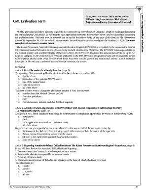 Fillable Online thepermanentejournal CME Evaluation Form ...