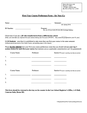 Fillable Online law wustl First-Year Course Preference Form for Non-1Ls - law wustl Fax Email ...
