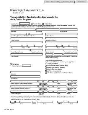 Fillable Online law wustl Transfer/Visiting Application for Admission to the Juris Doctor ...