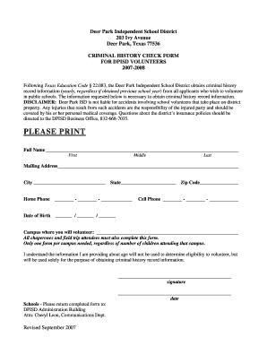 Fillable Online dpisd Criminal History Check Form.doc - dpisd Fax Email ...