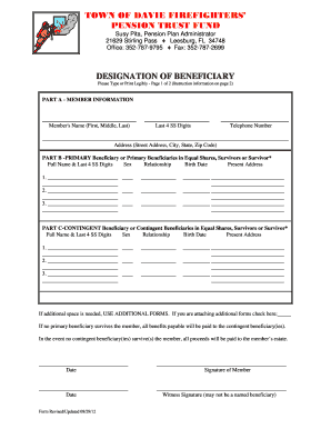 Fillable Online Beneficiary Designation Form - Fire Pension - the Town ...