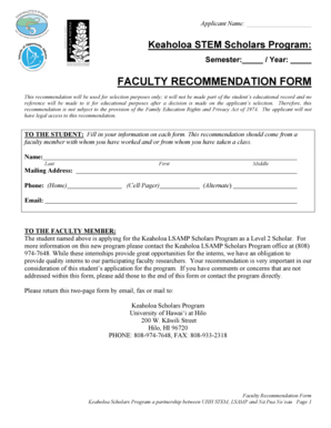 Fillable Online www2 hawaii Faculty recommendation form - University of ...