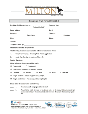 Fillable Online Retaining Wall bPermitb Checklist - City of Milton Fax ...