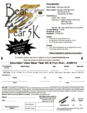 Fillable Online Bear Tear Registration form - OnMyCalendar Fax Email ...
