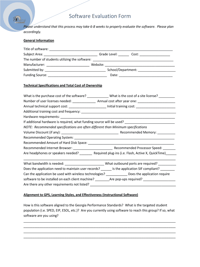 Fillable Online Software Evaluation Form Fax Email Print - pdfFiller