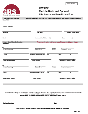 Fillable Online RETIREE MetLife Basic and Optional Life Insurance ...