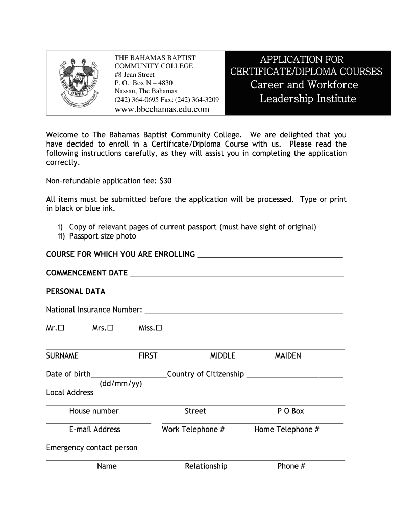 Fillable Online Application for Certificate/Diploma Courses Fax Email Print - pdfFiller