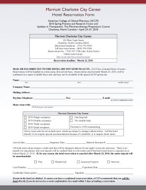 Fillable Online Marriott Charlotte City Center Hotel Reservation Form ...