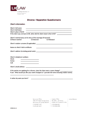 Fillable Online Divorce Questionnaire - Lindsay Kenney LLP Fax Email ...