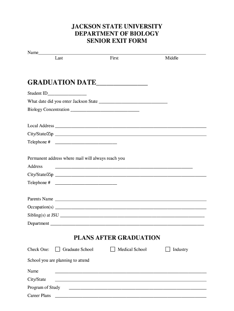 Fillable Online Senior Exit Form Fax Email Print - pdfFiller