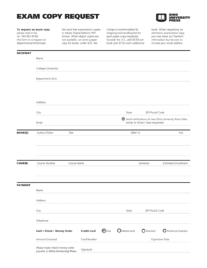 Fillable Online Exam Copy Request Form - Ohio University Press Fax ...