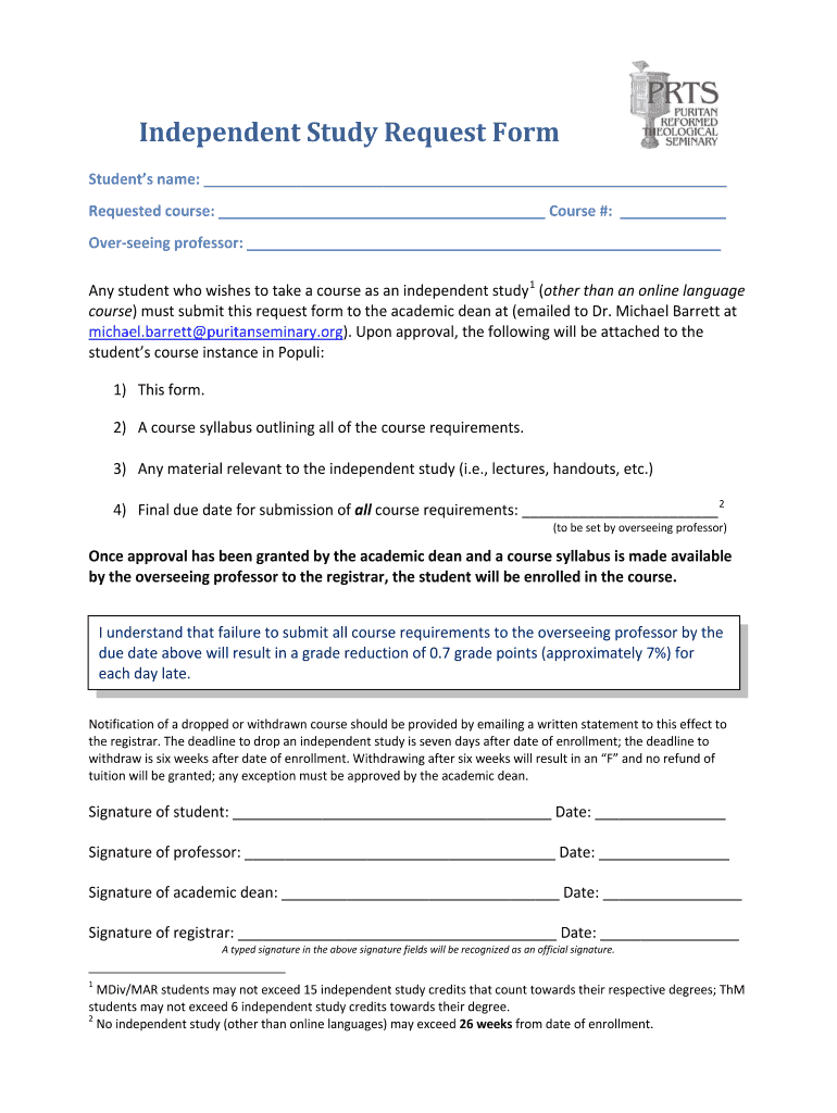 Fillable Online Independent Study Request Form Fax Email Print - pdfFiller