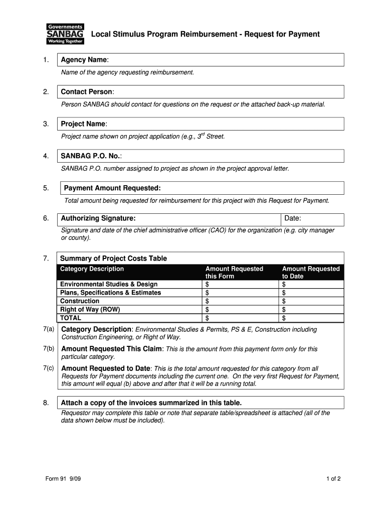 Fillable Online Local Stimulus Program Reimbursement - Request for ...