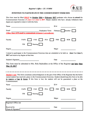 Fillable Online Registrars Office - CE 1 FORM Fax Email Print - pdfFiller