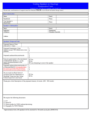 Fillable Online Visiting Speakers in Oncology Nomination Form - Faculty ...