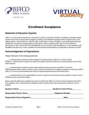 Fillable Online jeffcopublicschools Enrollment Acceptance ...