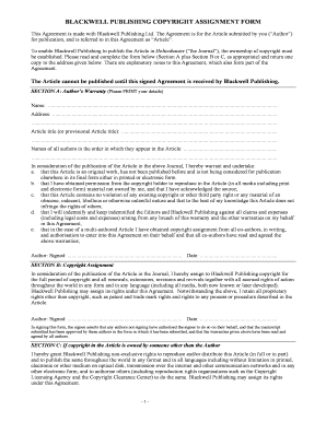 Fillable Online BLACKWELL PUBLISHING COPYRIGHT ASSIGNMENT FORM Fax Email Print - pdfFiller