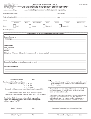 Fillable Online sph sc Independent Study Form - University of South ...