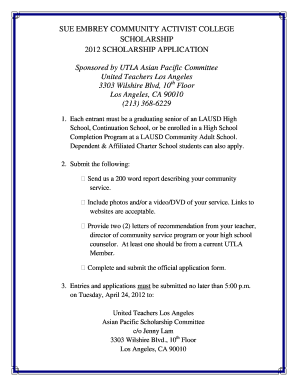 Fillable Online utla SUE EMBREY COMMUNITY ACTIVIST COLLEGE SCHOLARSHIP ...