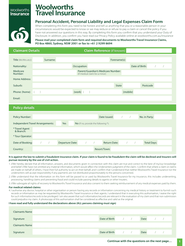 Fillable Online Travel Insurance Claim Form Fax Email Print - pdfFiller