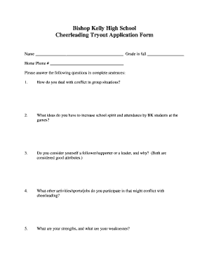 Fillable Online Bishop Kelly High School Cheerleading Tryout ...