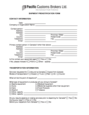 Fillable Online Shipment Pre-Notification Form Fax Email Print - pdfFiller